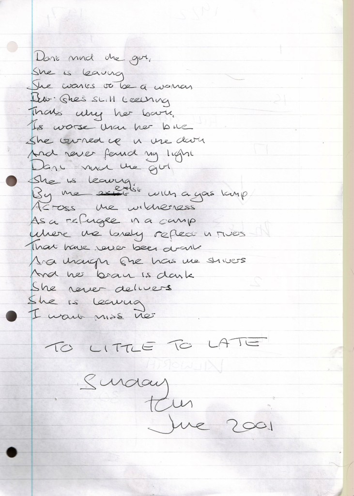 Too Little Too Late – Written Sunday 10th June 2001 (Aged 26) – The Boy ...