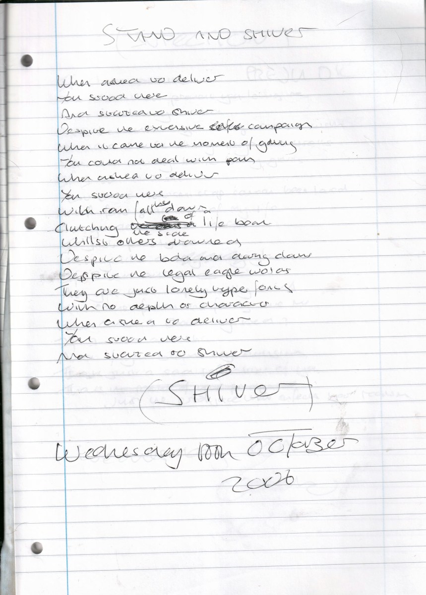 Stand and Shiver – Written Wednesday 18th October 2006 (Aged 31) – The ...