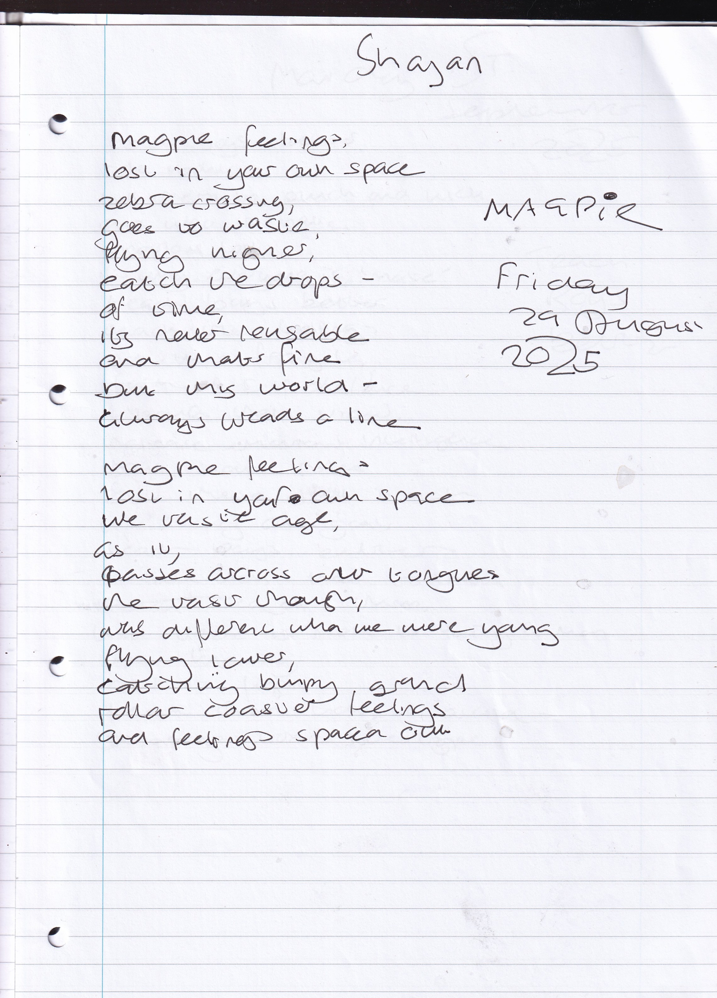 Magpie – Written Friday 29th August 2025 (Aged 50) – The Boy Behind The ...